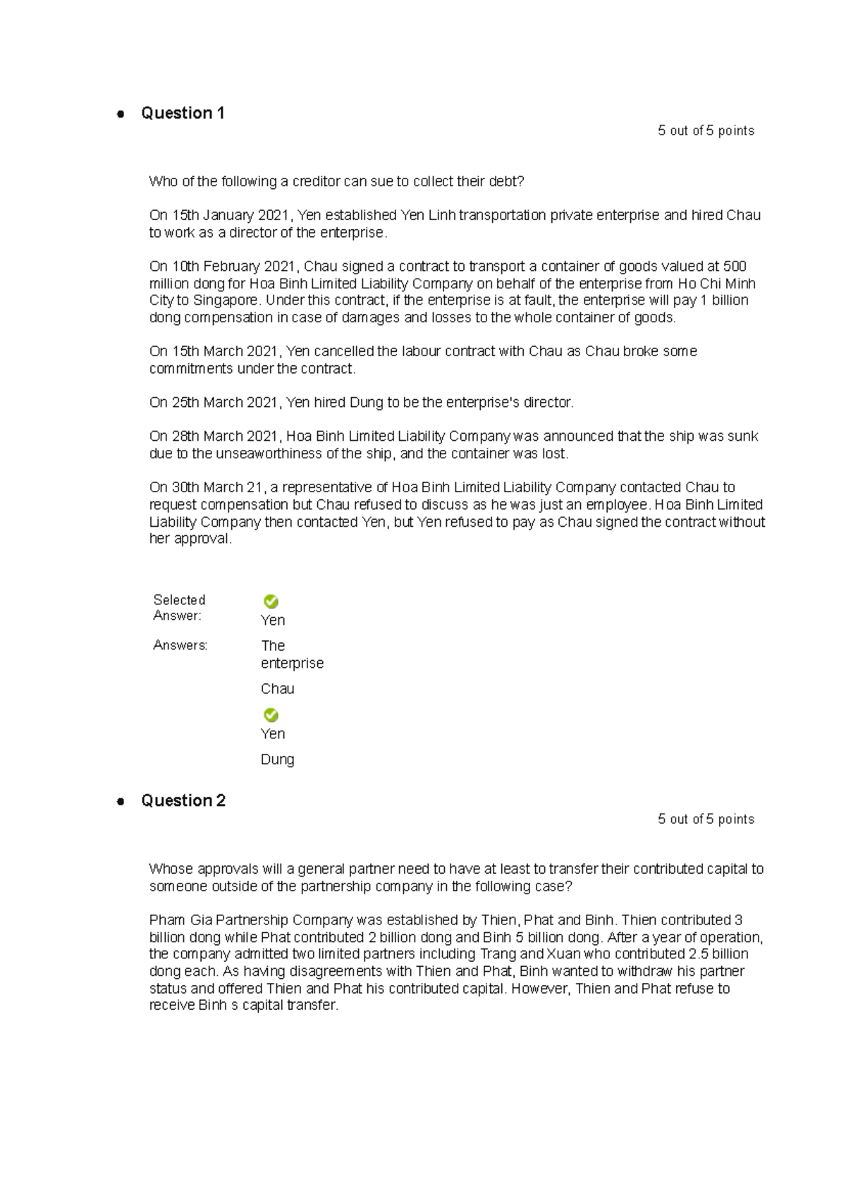 Quiz 20Blaw: Legal Responsibilities and Liabilities in Business - Studocu