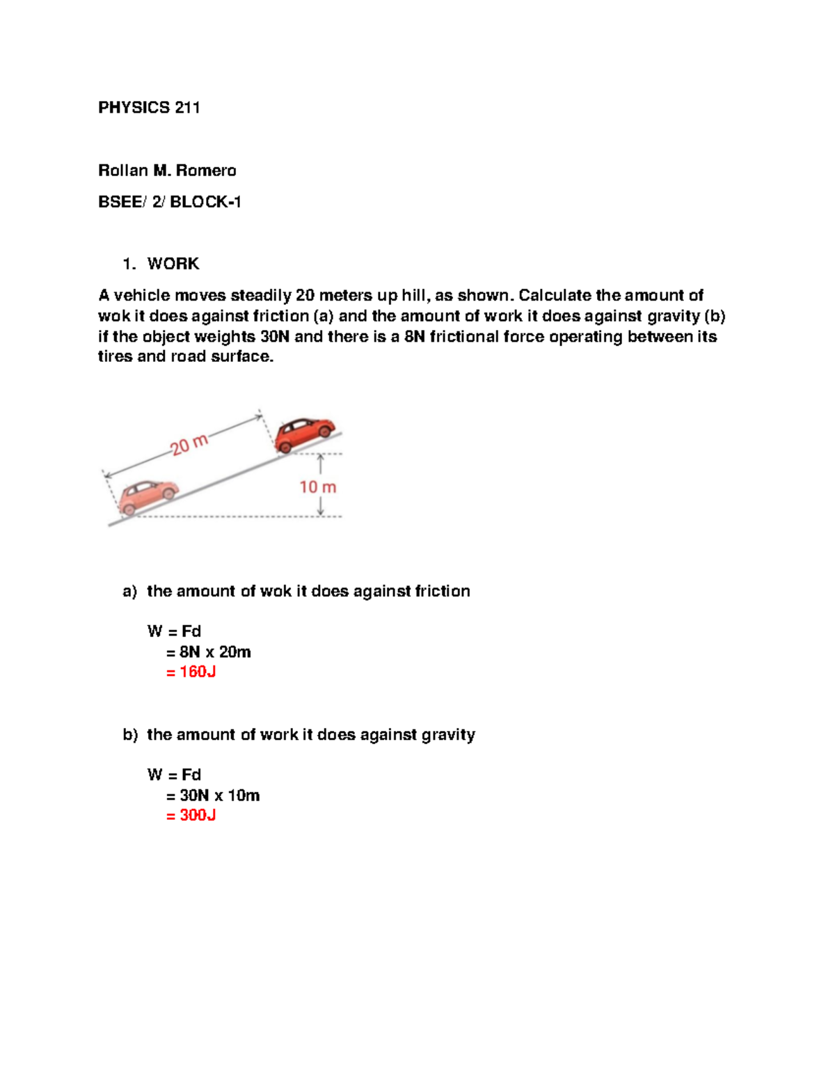 PHYSICS 211 Sample Problems: Work, Energy, Power & Motion - Studocu
