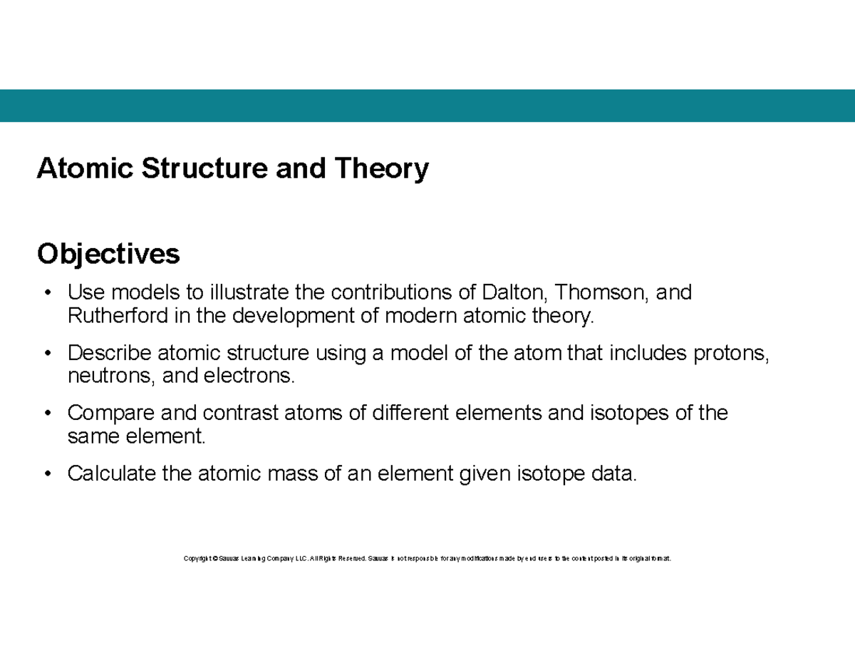 Modeling Atoms: Atomic Structure & Theory Overview (CHEM101) - Studocu