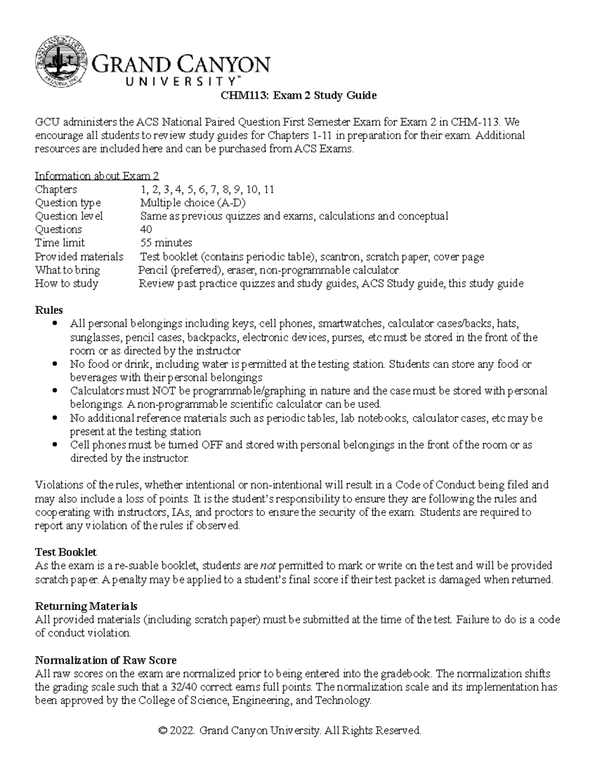 CHM113 Exam 2 Comprehensive Study Guide (Chapters 1-11) - Studocu
