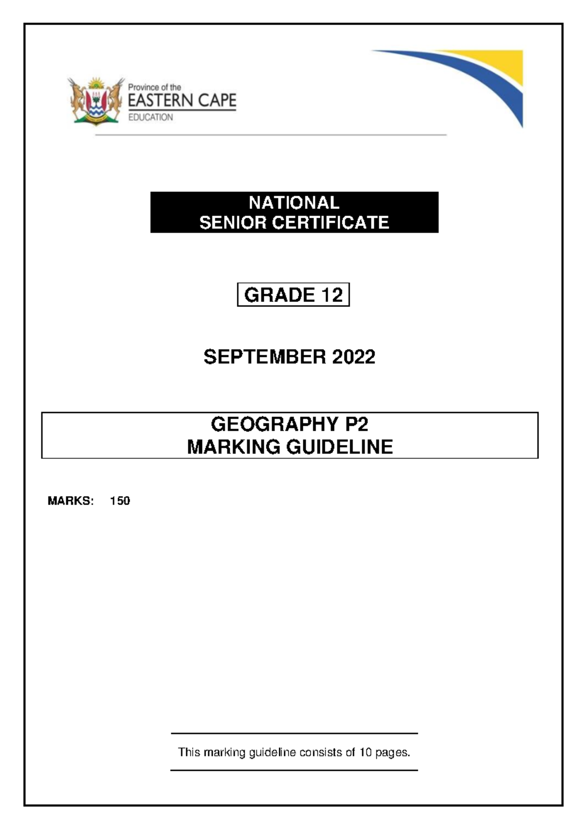 Geography P2 Grade 12 September 2022 Final Exam Marking Memo - Studocu
