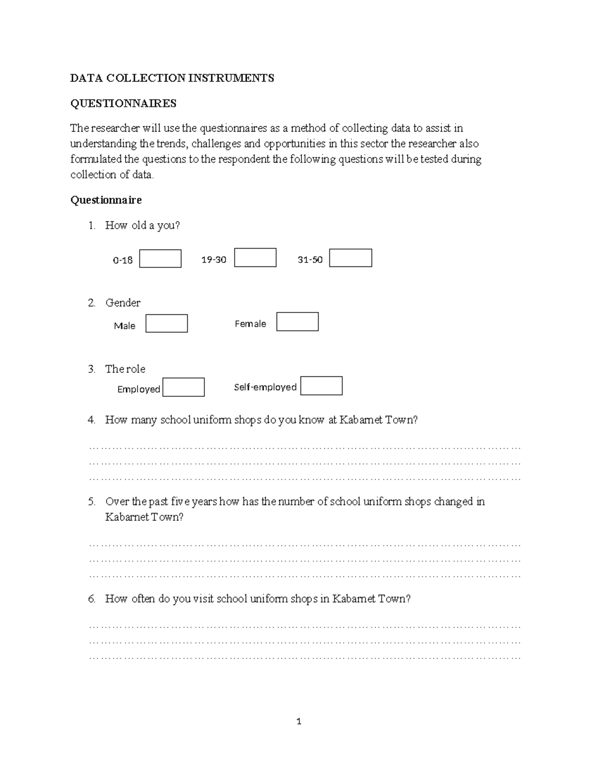 DATA Collection Instruments - DATA COLLECTION INSTRUMENTS ...