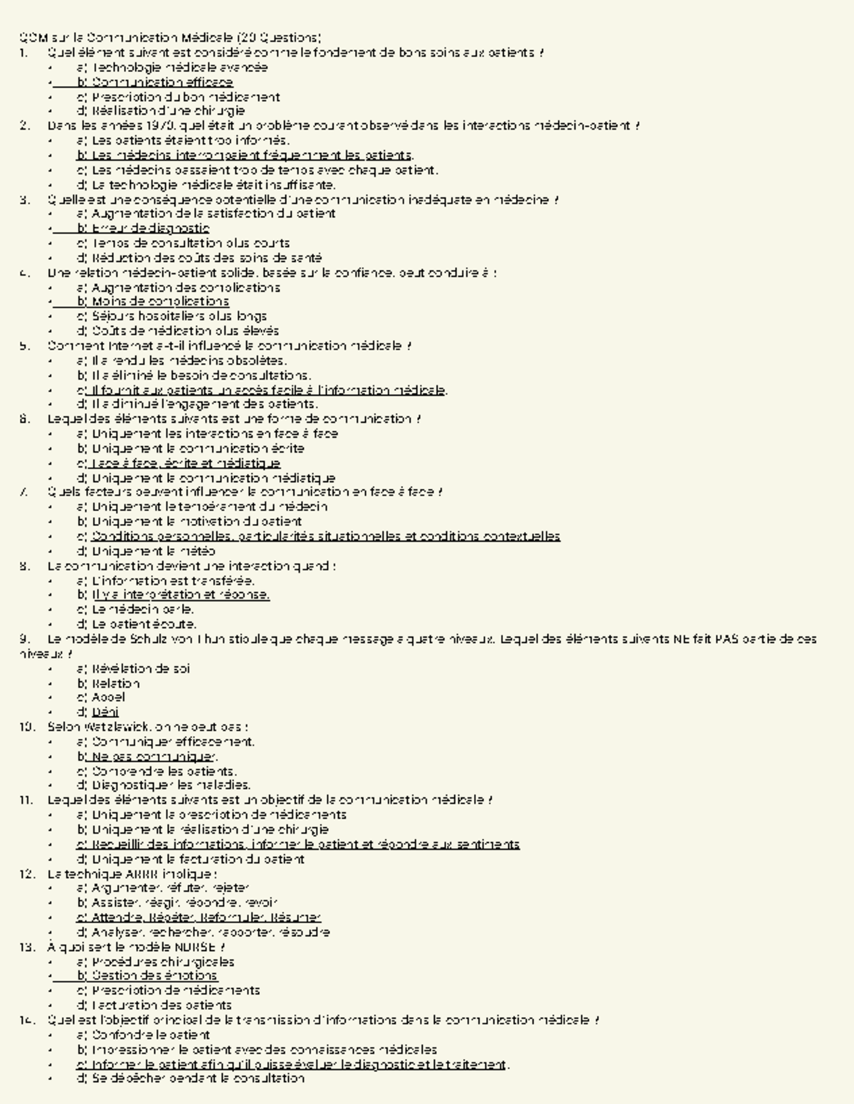 QCM sur la Communication Médicale - 20 Questions Essentielles - Studocu