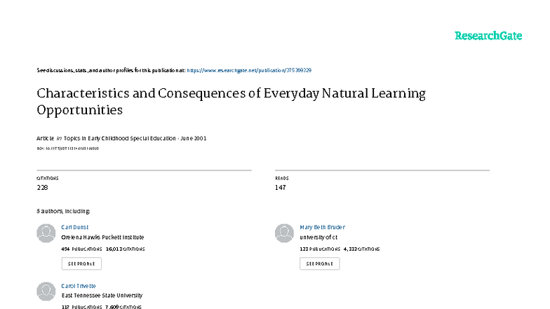 Characteristics and Consequences of Natural Learning Opportunities ...