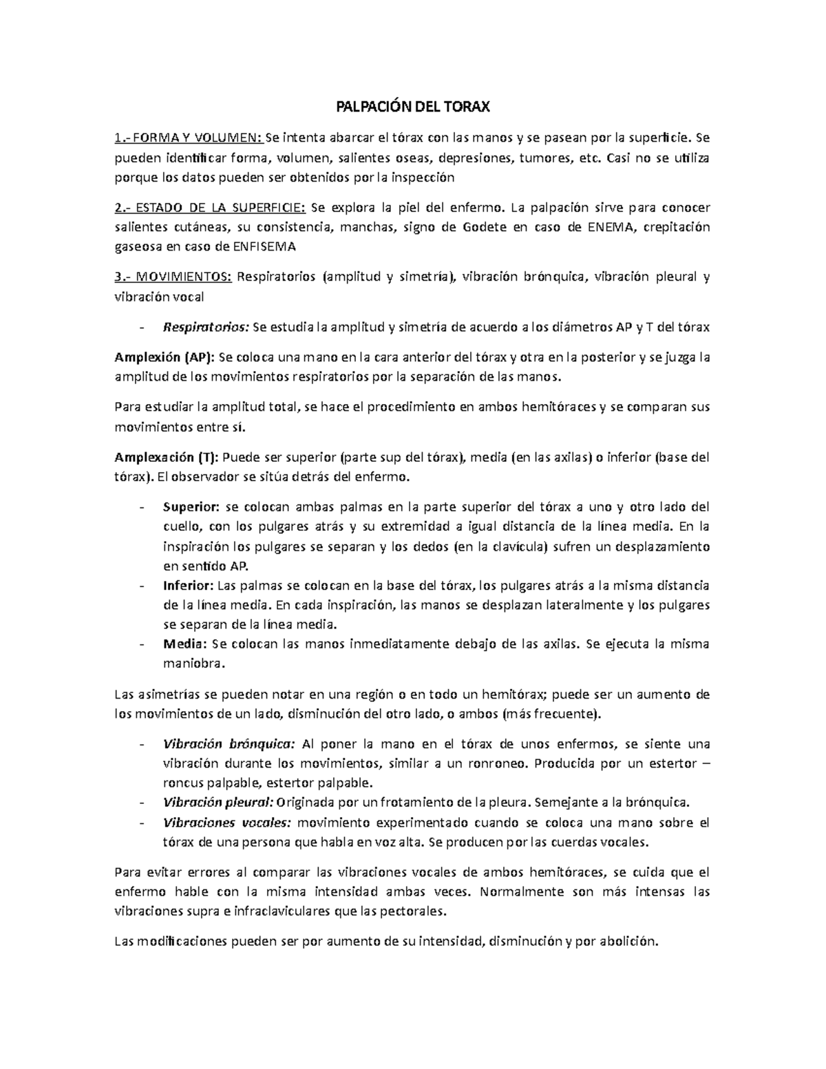 Palpación y Percusión del Tórax: Técnica y Evaluación Clínica - Studocu