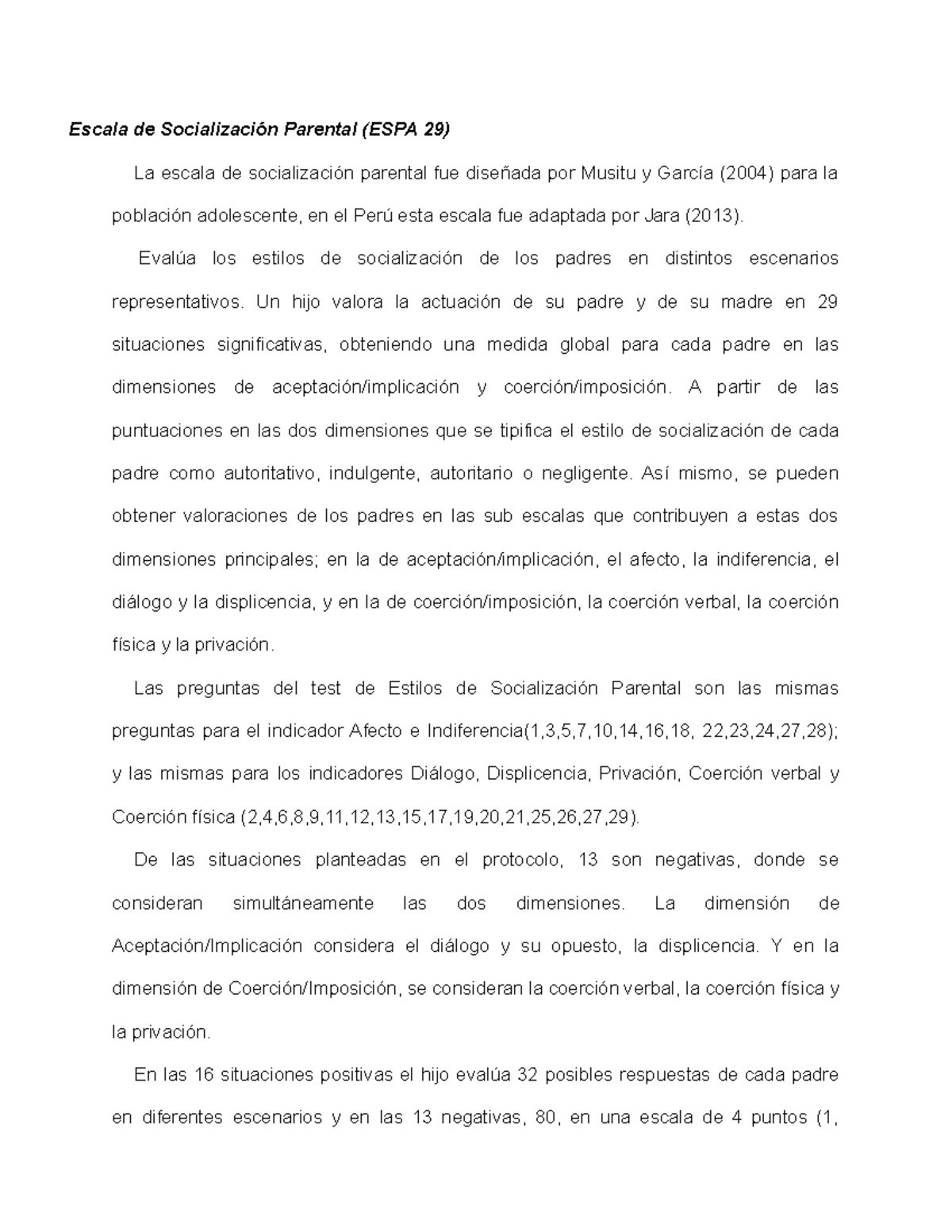 Escala de Estilos de Socialización Parental (ESPA 29) en Adolescentes ...