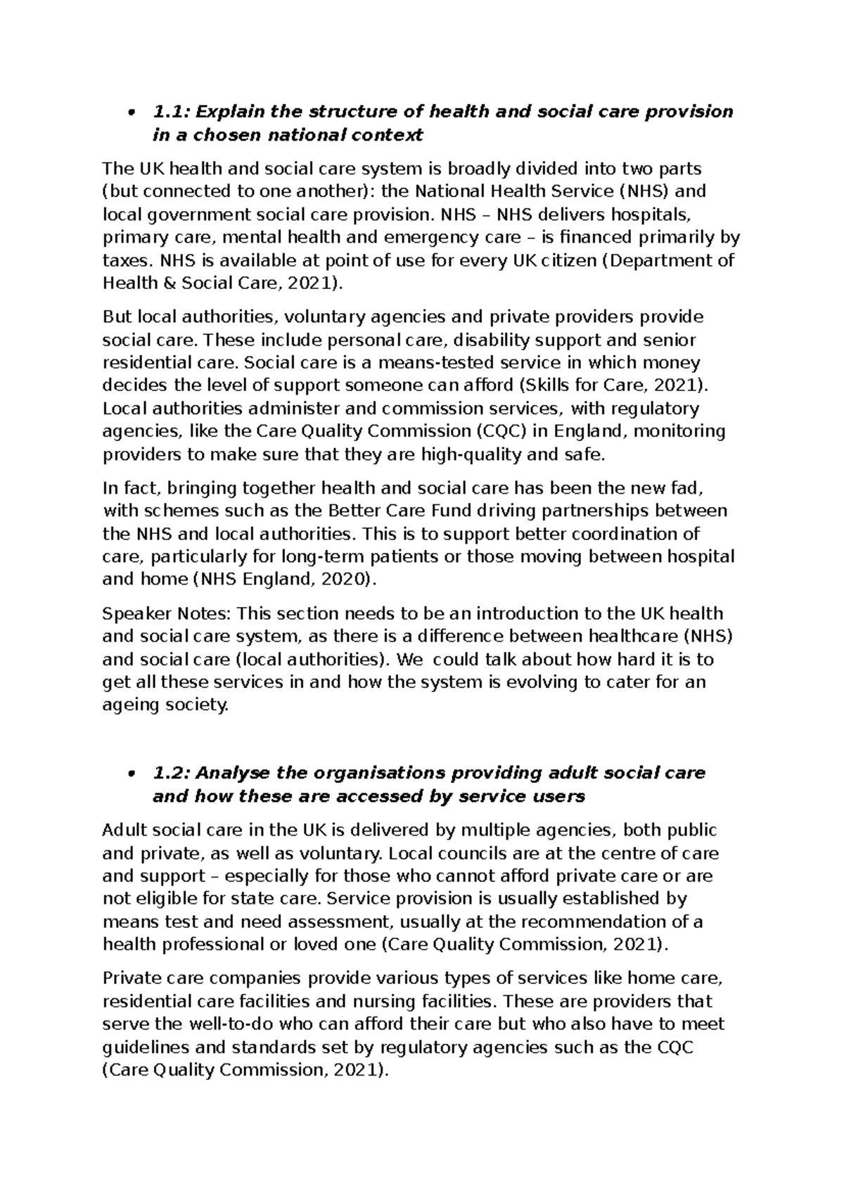 A2 Q1: Overview of Health & Social Care Provision in the UK - Studocu