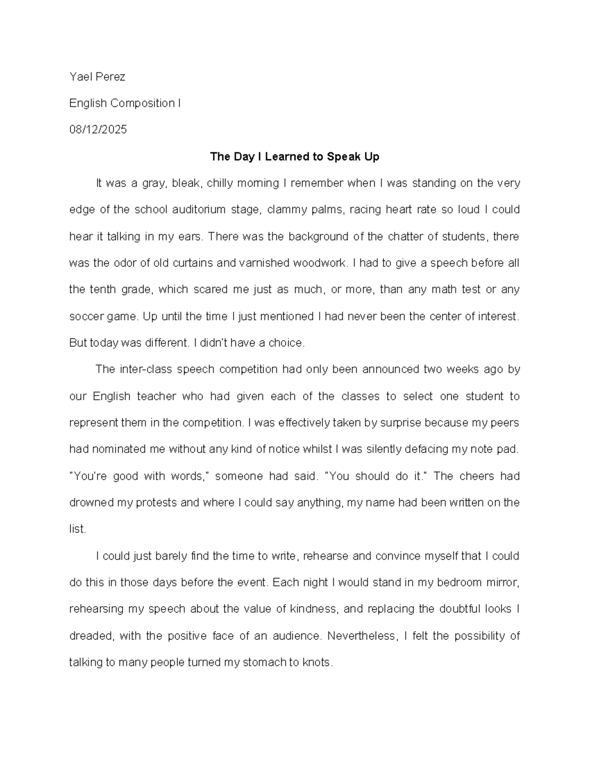 English Composition I: The Day I Learned to Speak Up - Narrative Essay ...
