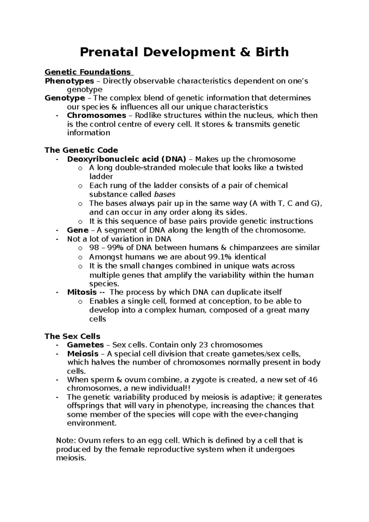 Prenatal Development - In depth notes - Prenatal Development & Birth ...