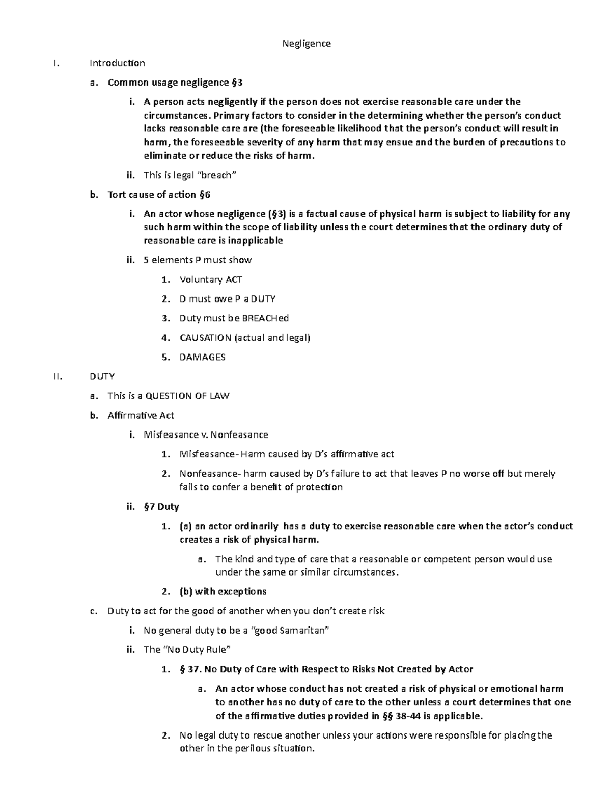Torts II: Essential Negligence Concepts and Case Elements - Studocu