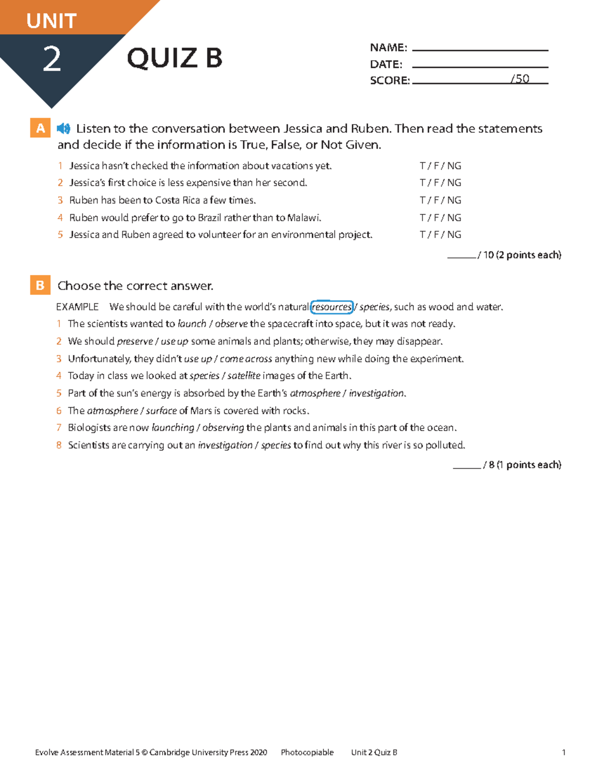 EV5 Unit Quiz 2B - Exam on Jessica and Ruben's Conversation - Studocu