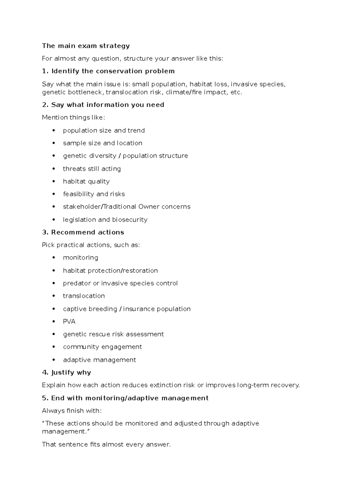 Conservation Exam Prep Strategies: Key Topics & Actions (BIO101) - Studocu