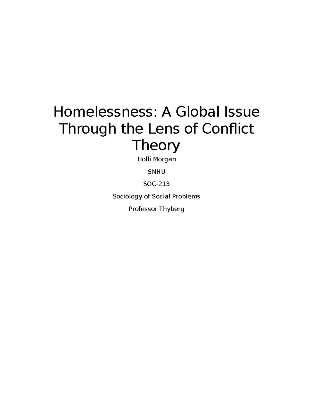 SOC-213 Homelessness: A Global Conflict Theory Perspective - Studocu