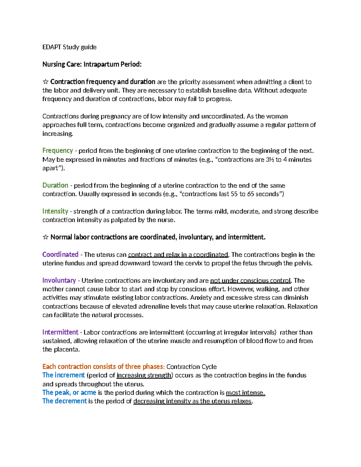 NUR 202 Week 4 Notes: Intrapartum Nursing Care Essentials - Studocu