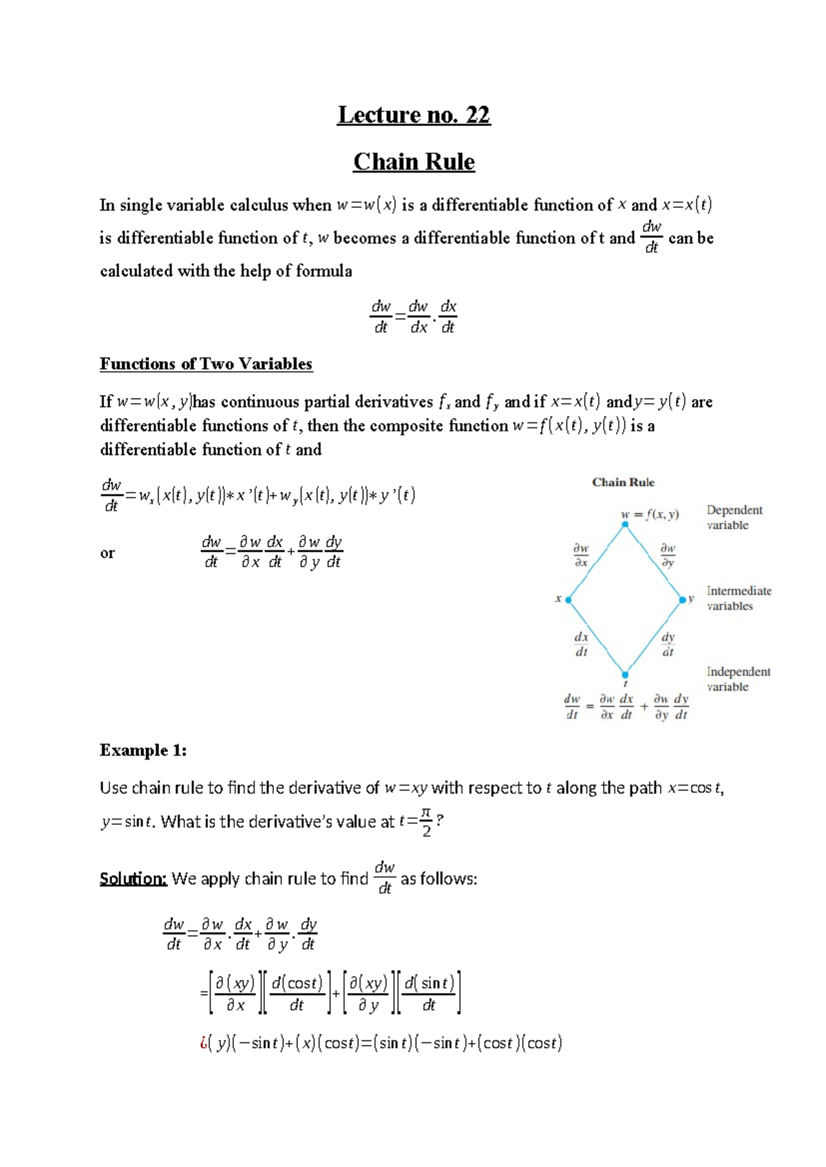 Lec 22 (Chain Rule) - knjkbjhv - Lecture no. 22 Chain Rule In single ...
