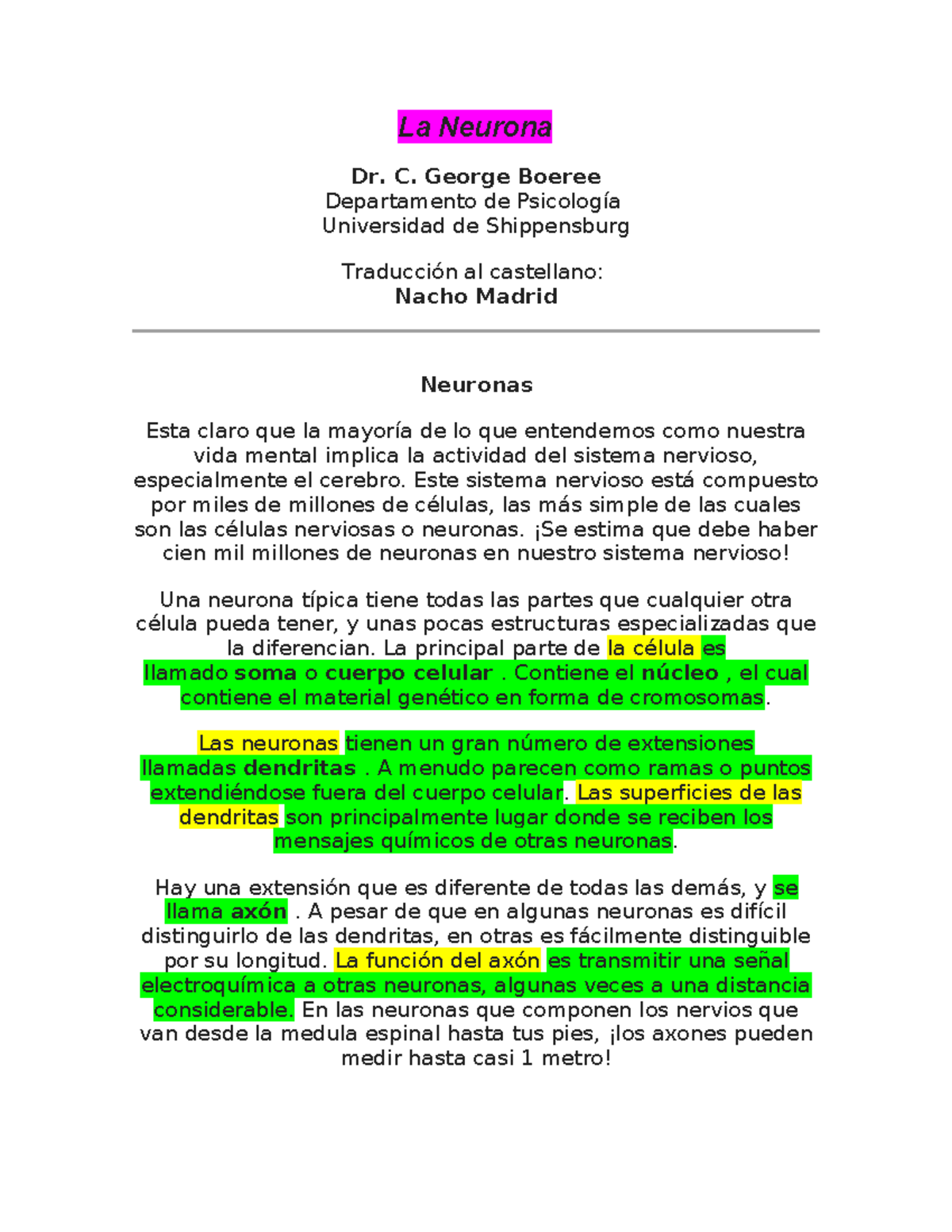 La Neurona 2 - ESTUDIANTE DE PSICOLOGIA - La Neurona Dr. C. George ...