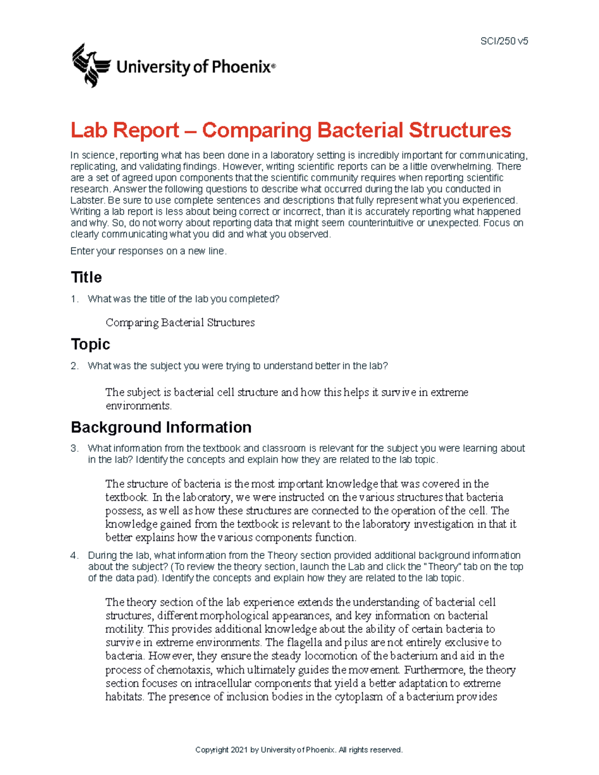 SCI/250 V5 Week 2 Lab Report on Bacterial Structures Comparison - Studocu