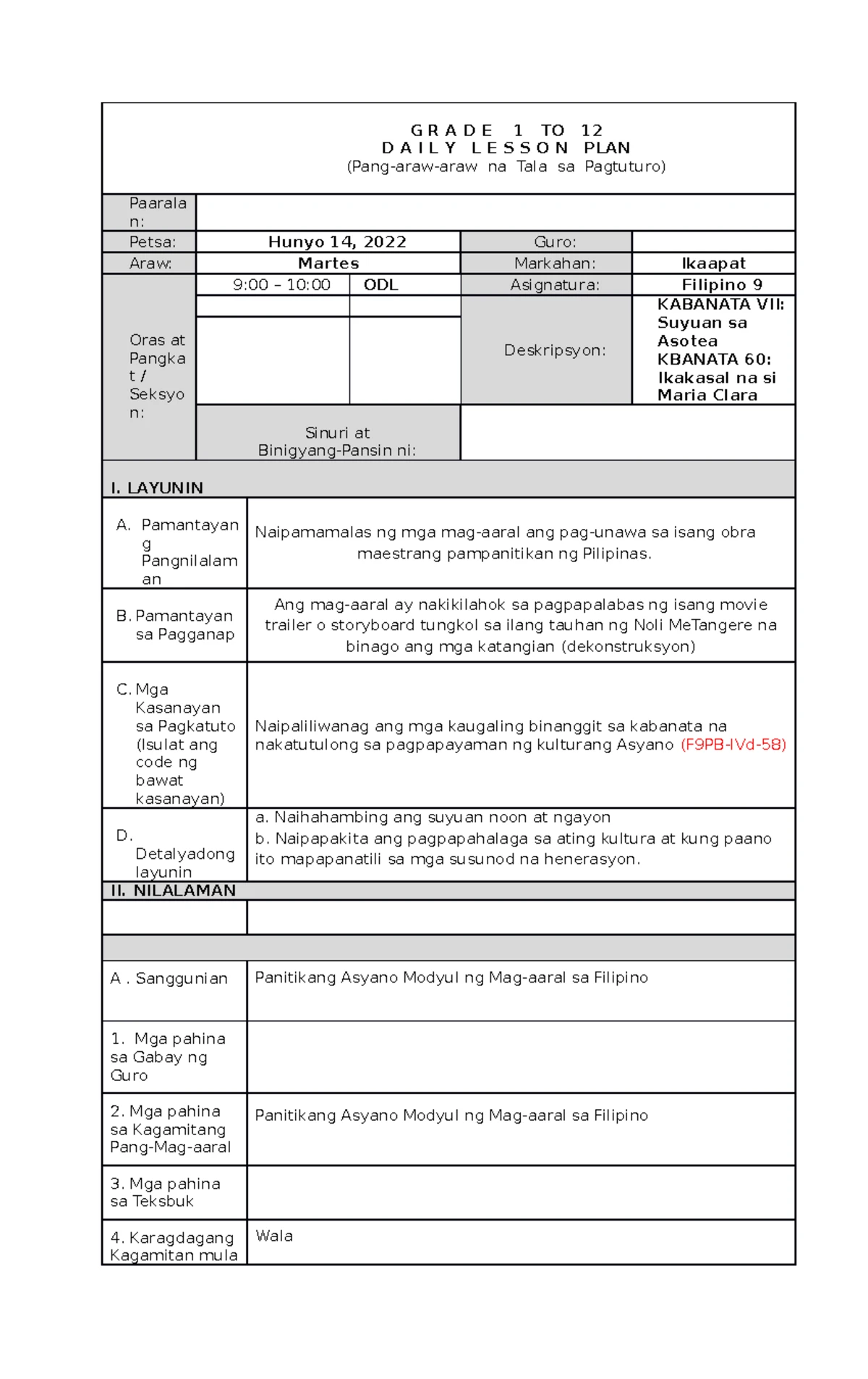 Pagsusulit sa Panghalip Pamatlig 1 - Pangalan: Petsa: Baitang: Pagpili ...