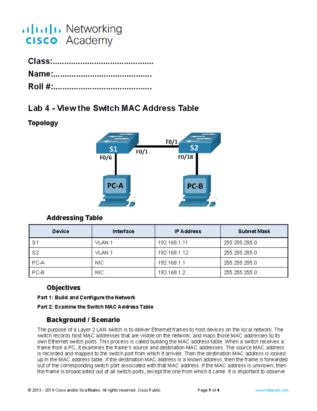 Lab 4 - View and Analyze Switch MAC Address Table - Studocu