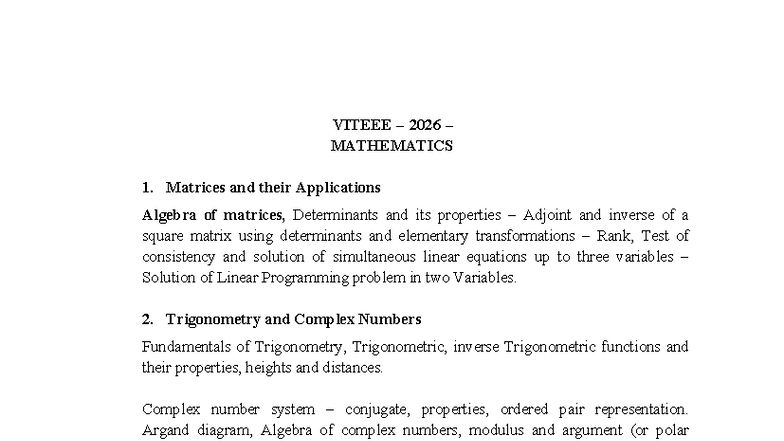 Maths VITEEE 2026 - Key Topics in Matrices, Trigonometry & Geometry ...