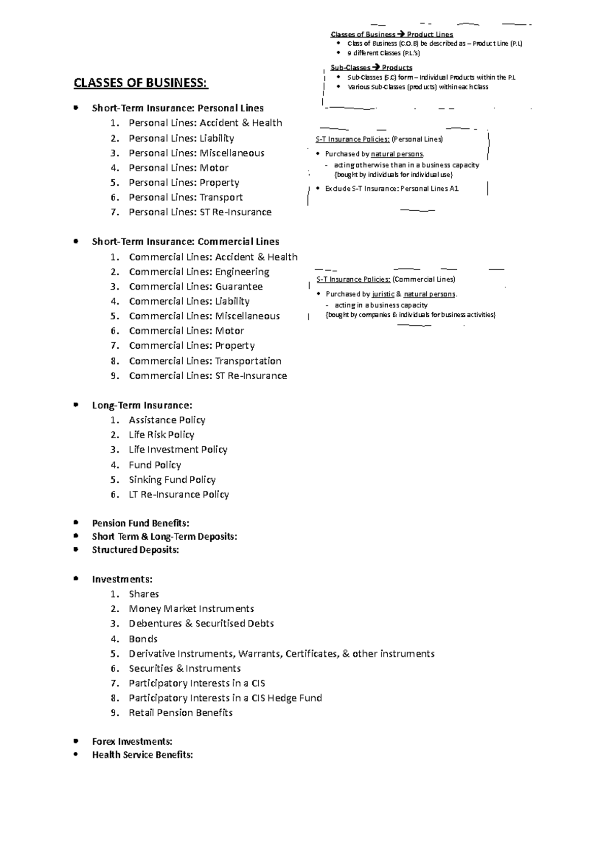 Classes of Business: Insurance Product Lines Overview - Studocu