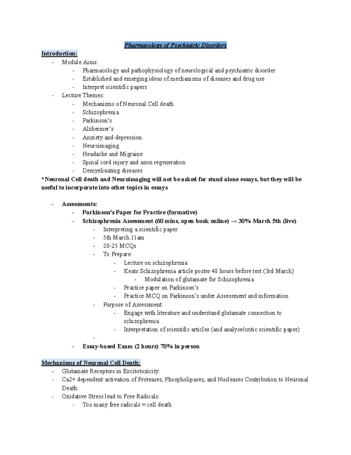 Pharmacology of Psychiatric Disorders: Lecture Notes and Assessments ...