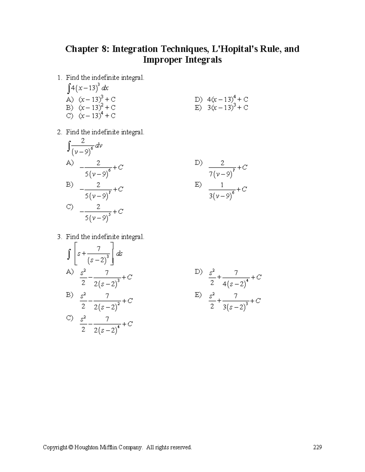 Study Guide Chapter 8 - Chapter 8: Integration Techniques, L'Hopital's ...