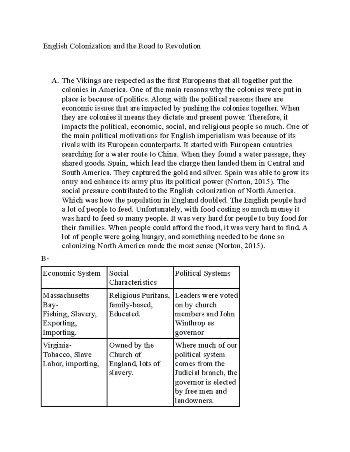 English Colonization and the Road to Revolution-Task 1 - The Vikings ...