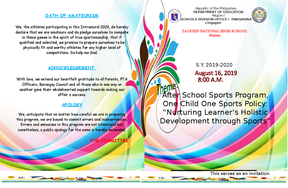 Invitation to Intramural 2019: Oath and Program Activities - Studocu