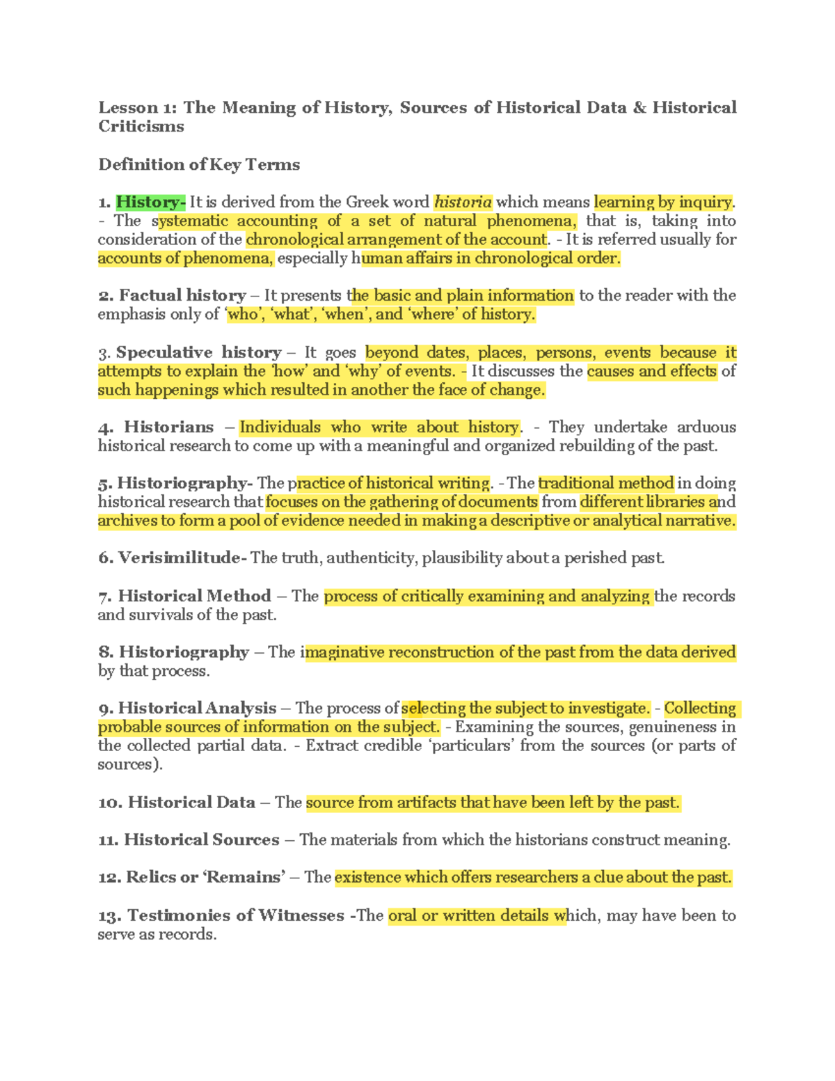 Lesson 1: Understanding History, Sources, & Historical Criticism - Studocu