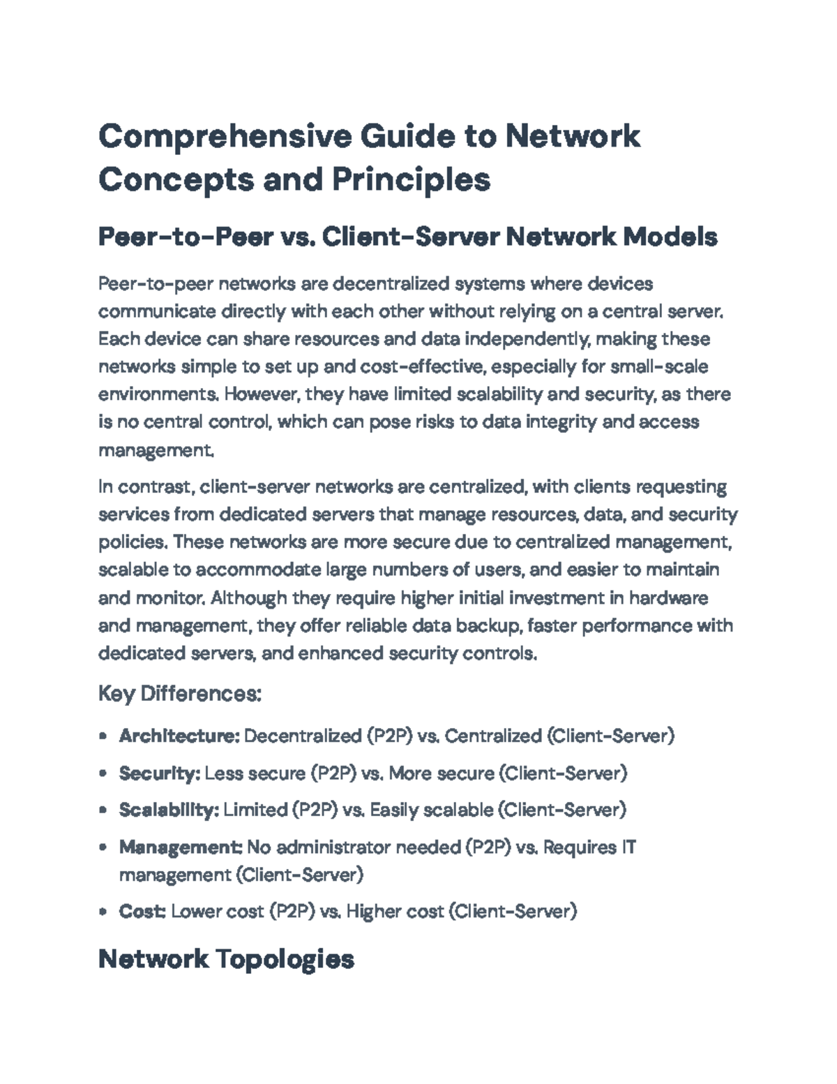 Comprehensive Guide to Network Models & Topologies (Course Code) - Studocu