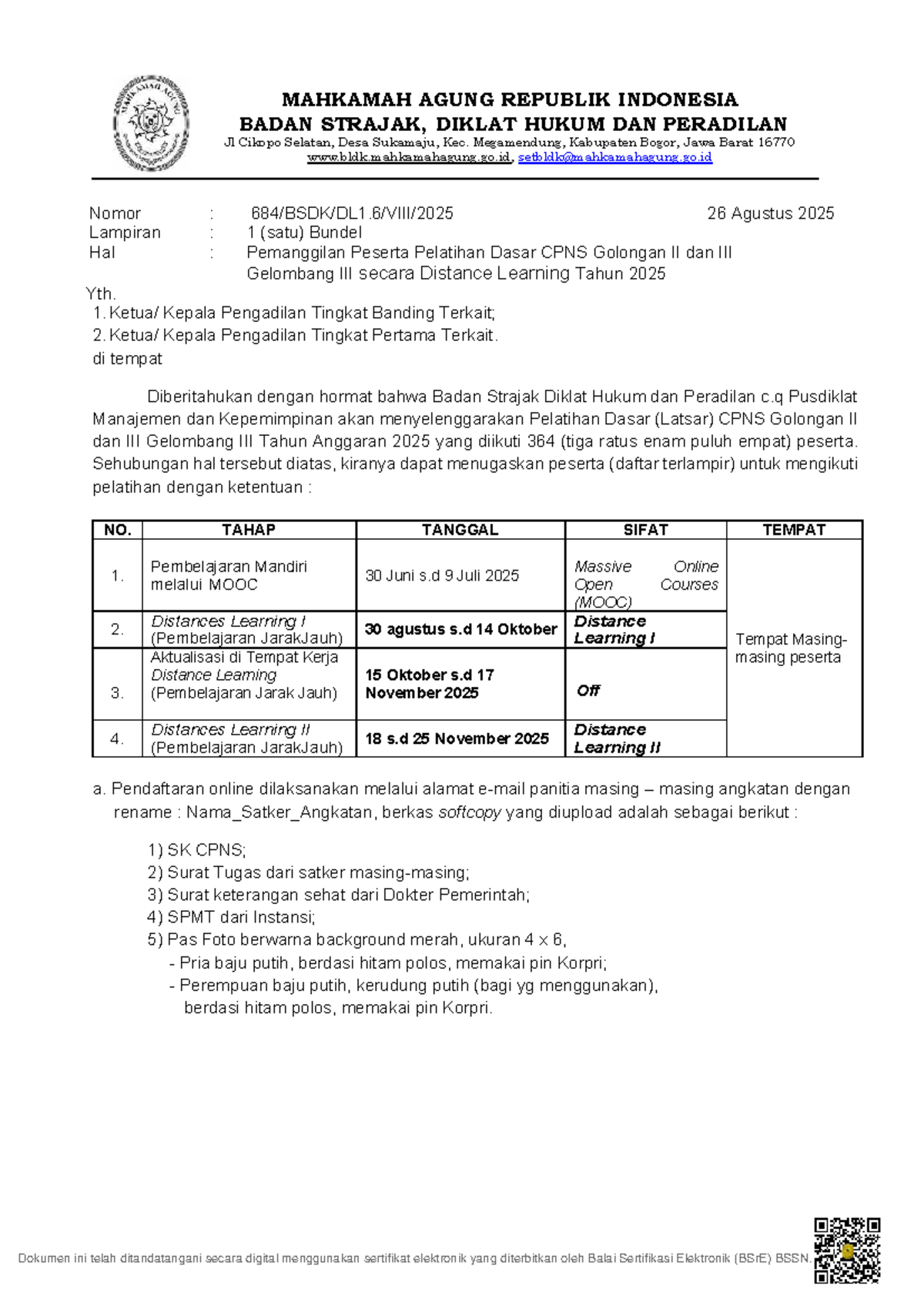 MAHKAMAH AGUNG RI: Pemanggilan Peserta Latsar Gel III 2025 (Distance ...