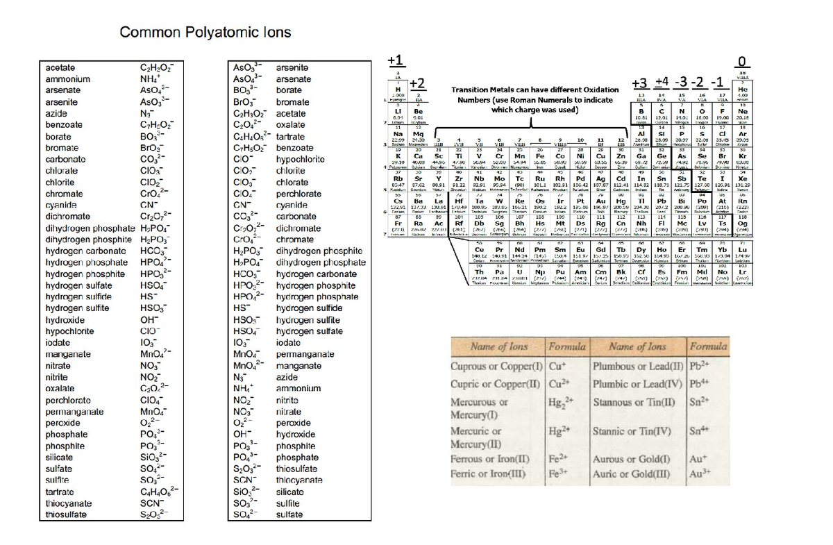 Polyatomic Ions and Transition Metals: A Comprehensive Overview ...