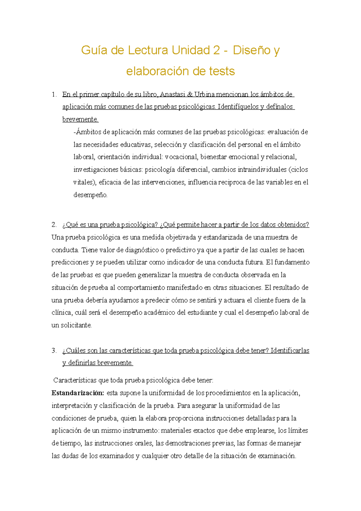 Guía de lectura Unidad 2 - Diseño y elaboración de tests - Guía de ...