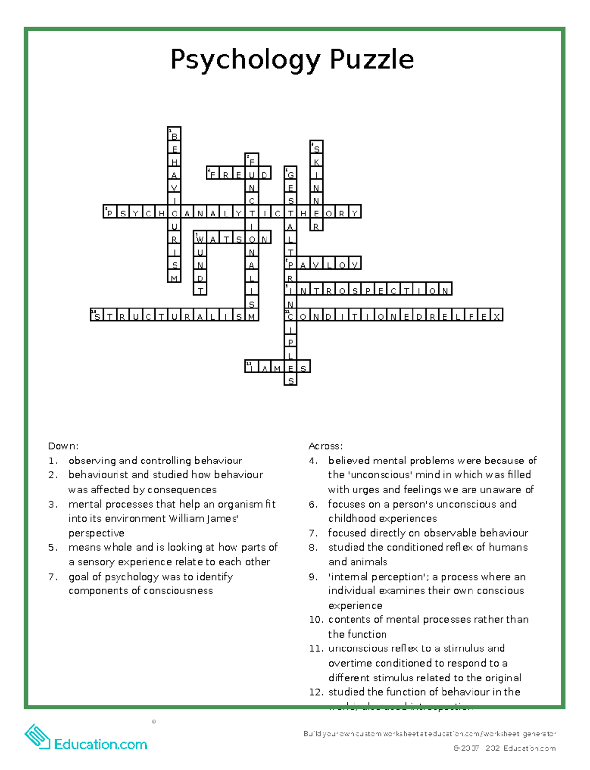 Psychology 104 Worksheet answer key For Chapter 1 - Build your own ...