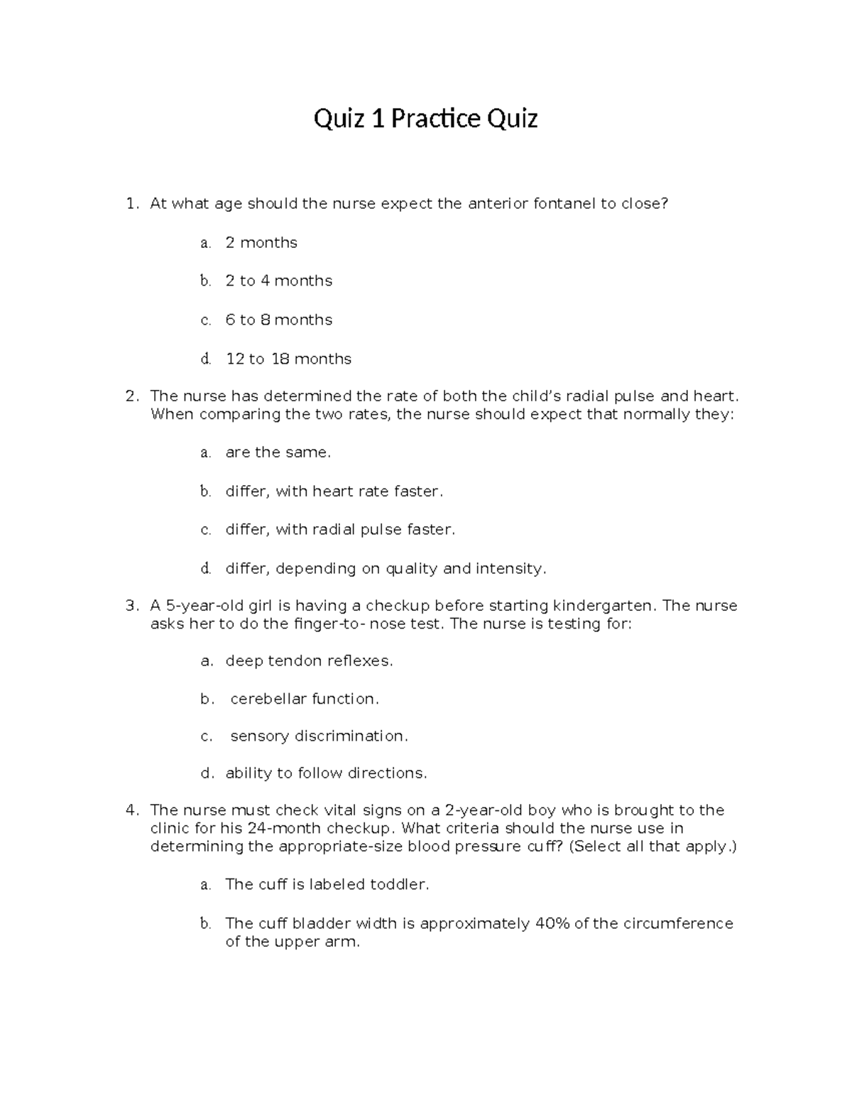 Nursing 101: Quiz 1 Practice Questions and Review - Studocu