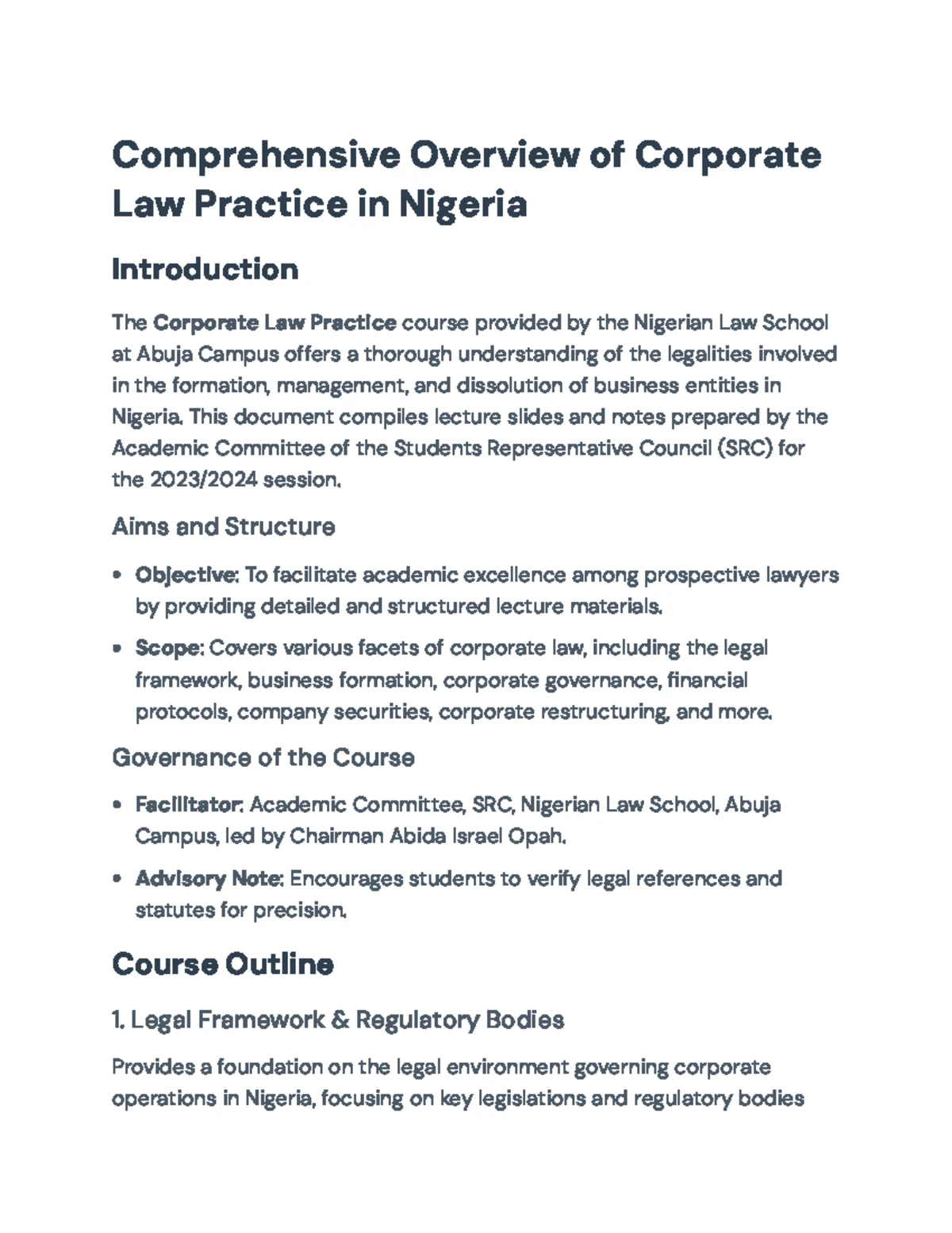 NLS 2023/2024 Corporate Law Practice Lecture Notes Compilation - Studocu