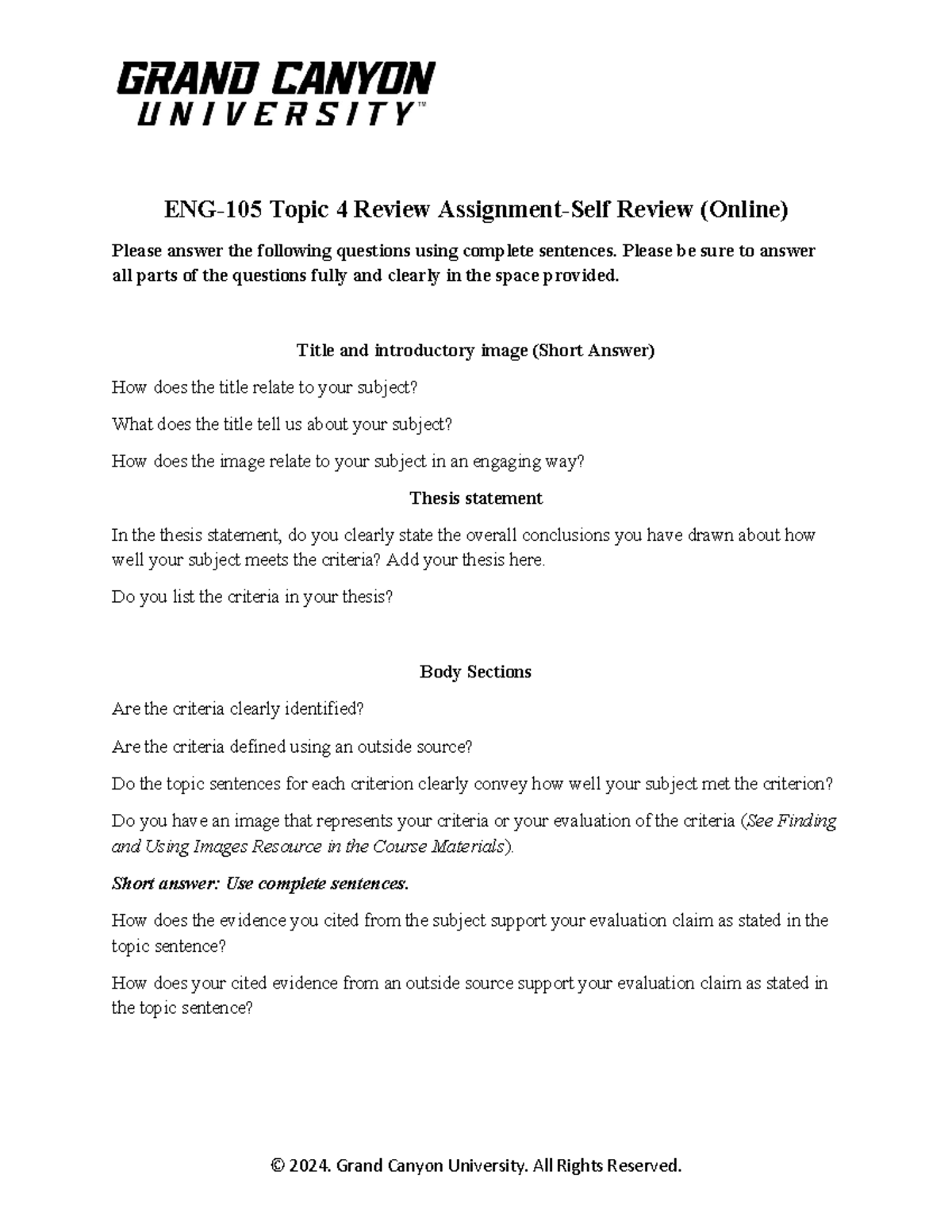 ENG-105 Topic 4 Self Review Assignment Guidance (Online) - Studocu