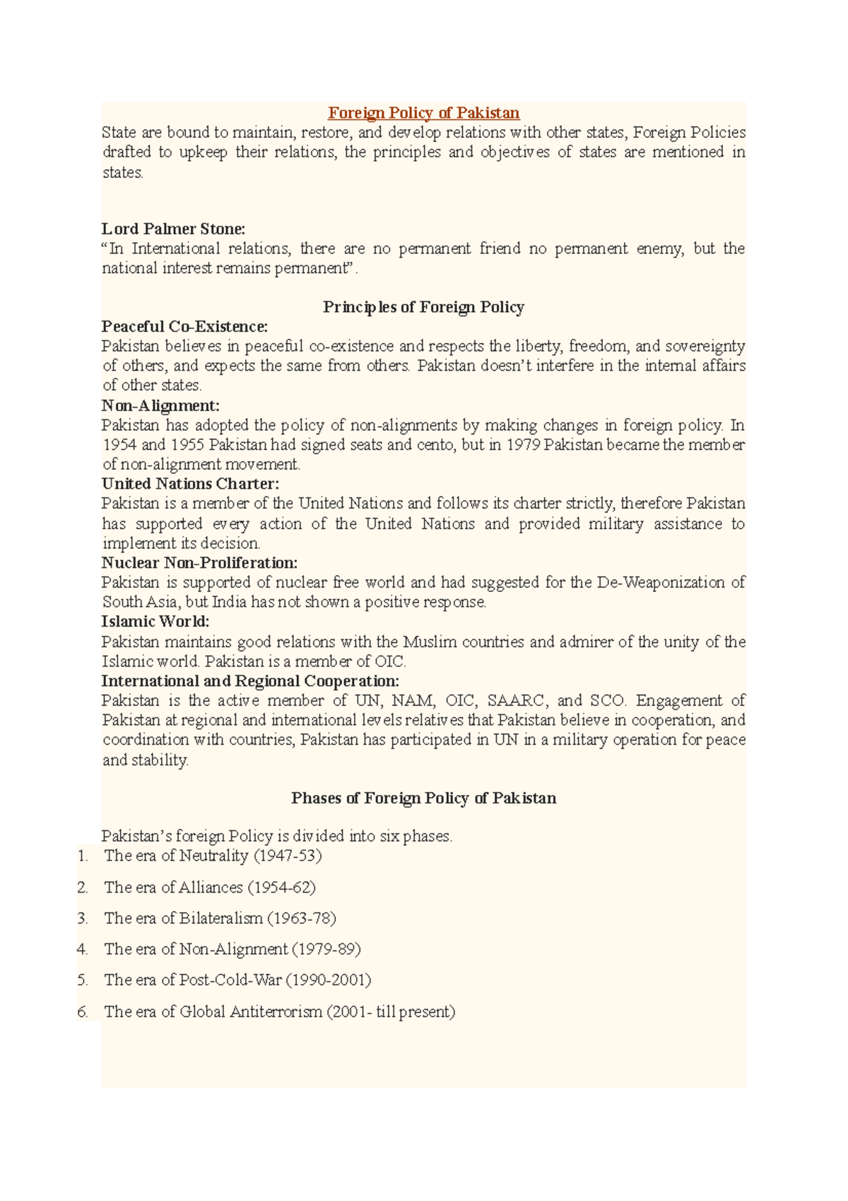 Pakistan Foreign Policy Notes: Principles, Phases & Regional Impact ...