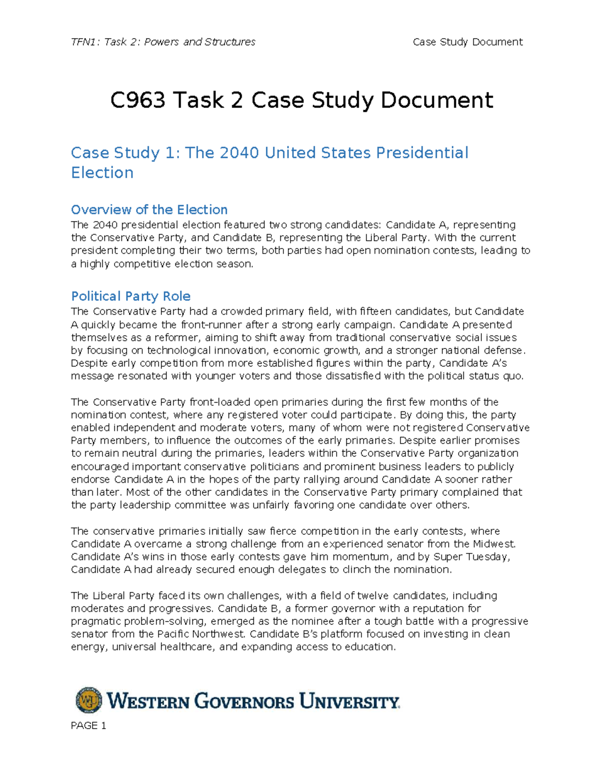 C963 Task 2 Case Study: Analyzing the 2040 & 2048 U.S. Presidential ...
