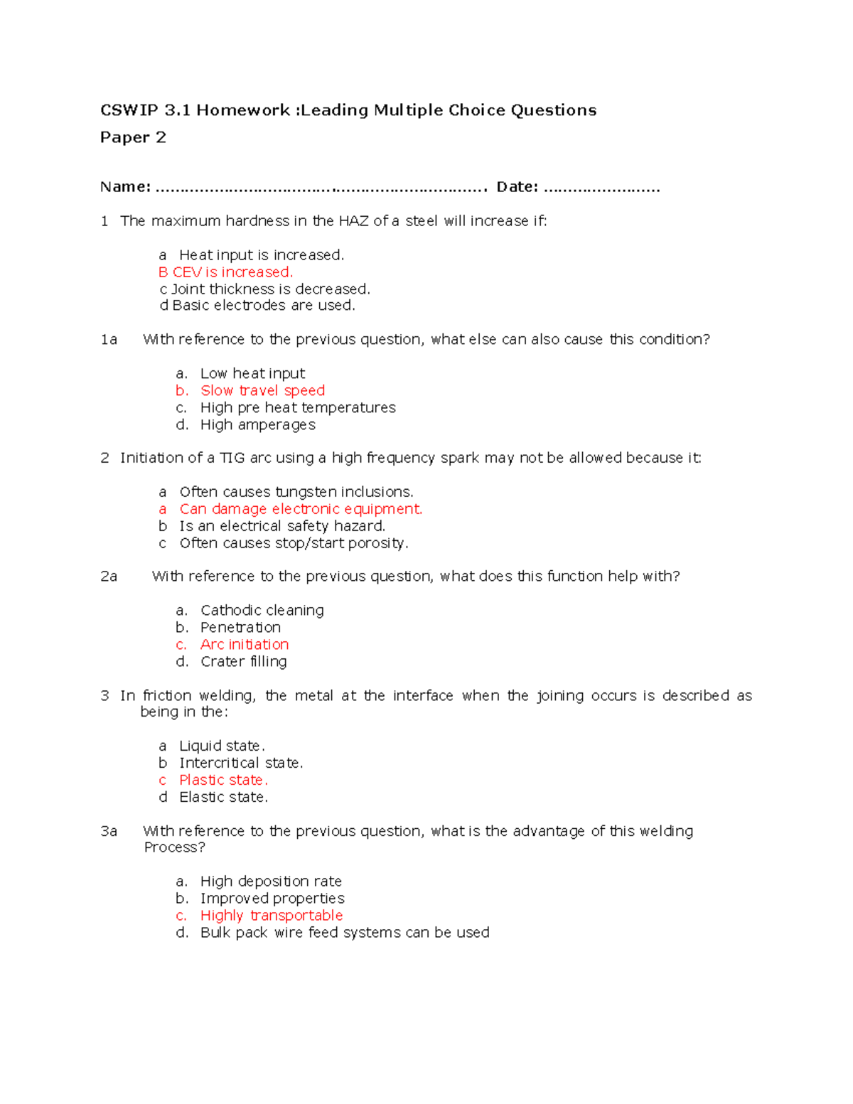 CSWIP 3.1 Homework: Multiple Choice Questions Paper 2 Review - Studocu