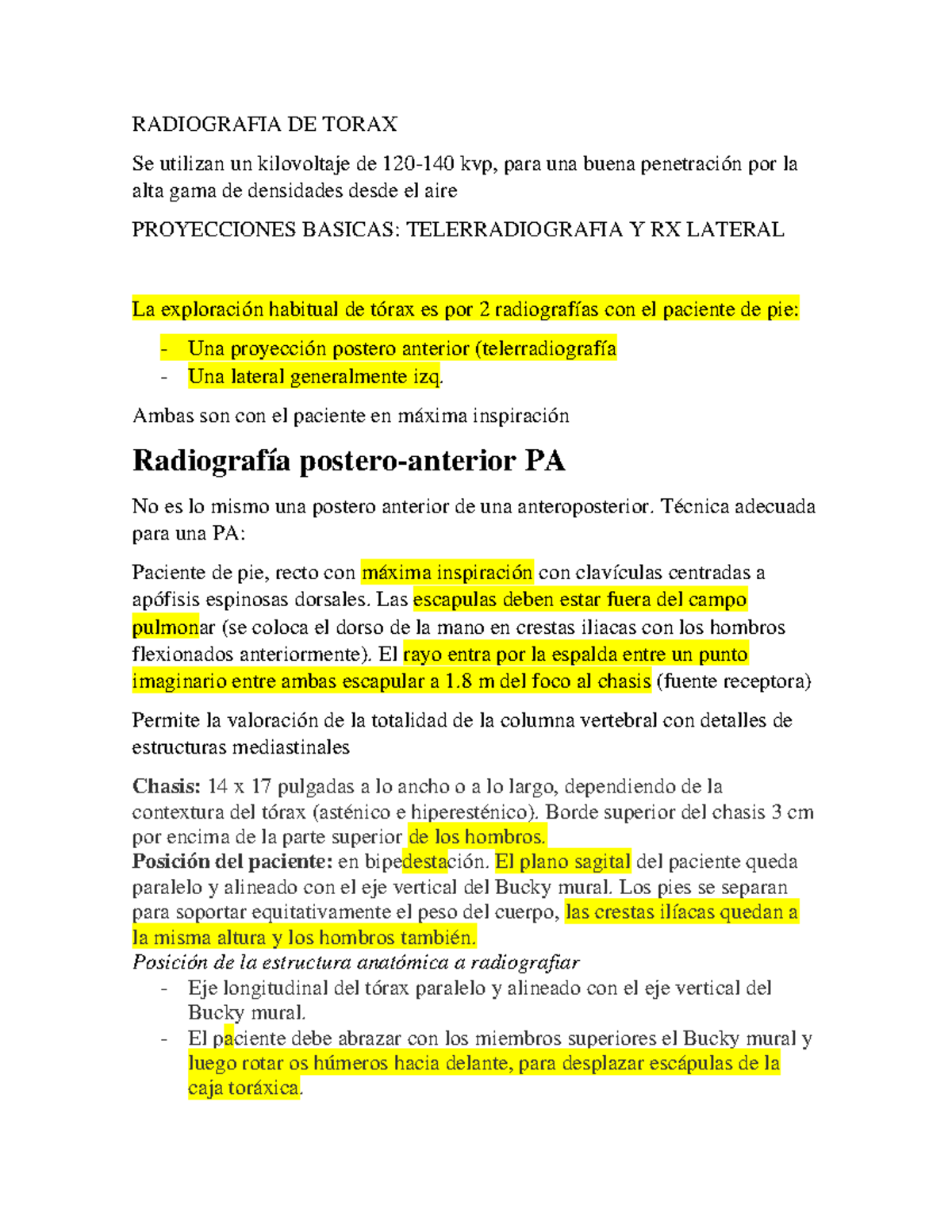 Radiografía de Tórax: Proyecciones y Técnicas (Curso: Radiología) - Studocu