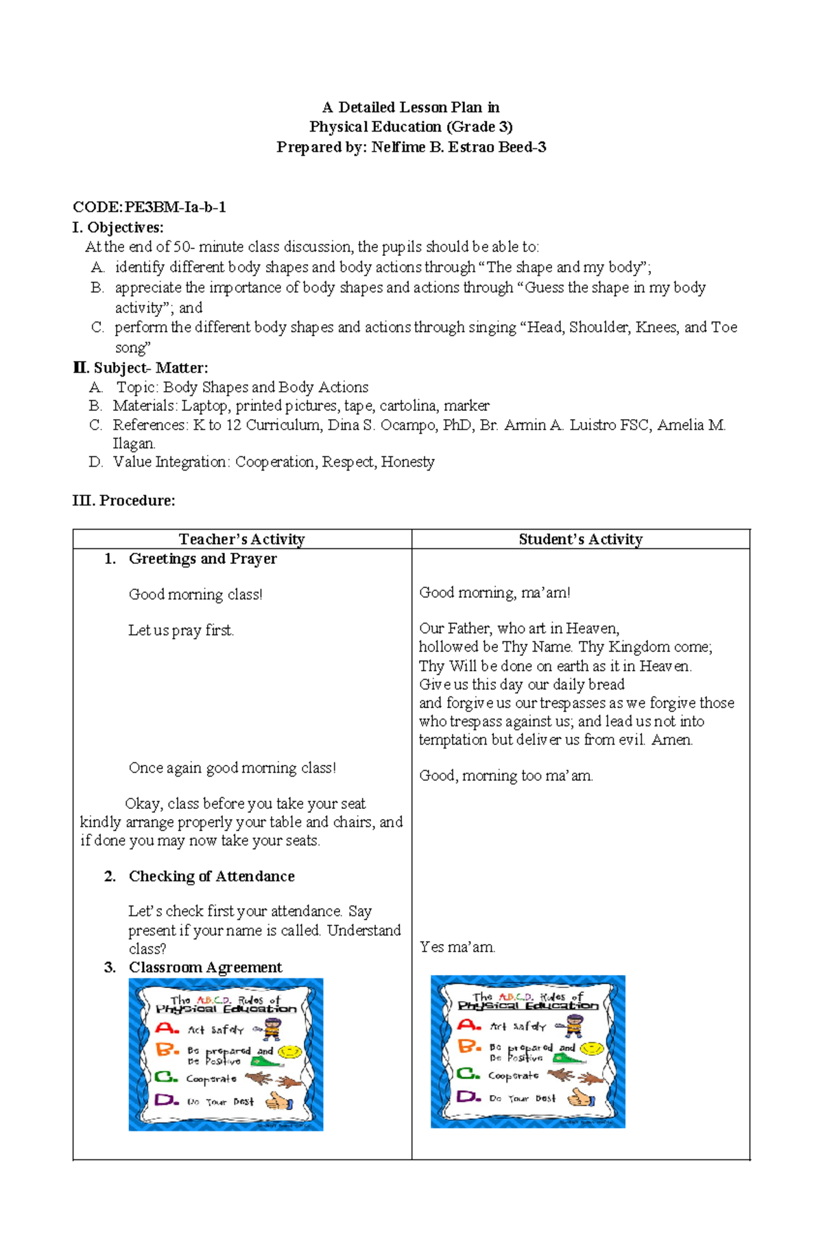 626841004 PE3 Detailed Lesson Plan on Body Shapes and Actions - Studocu