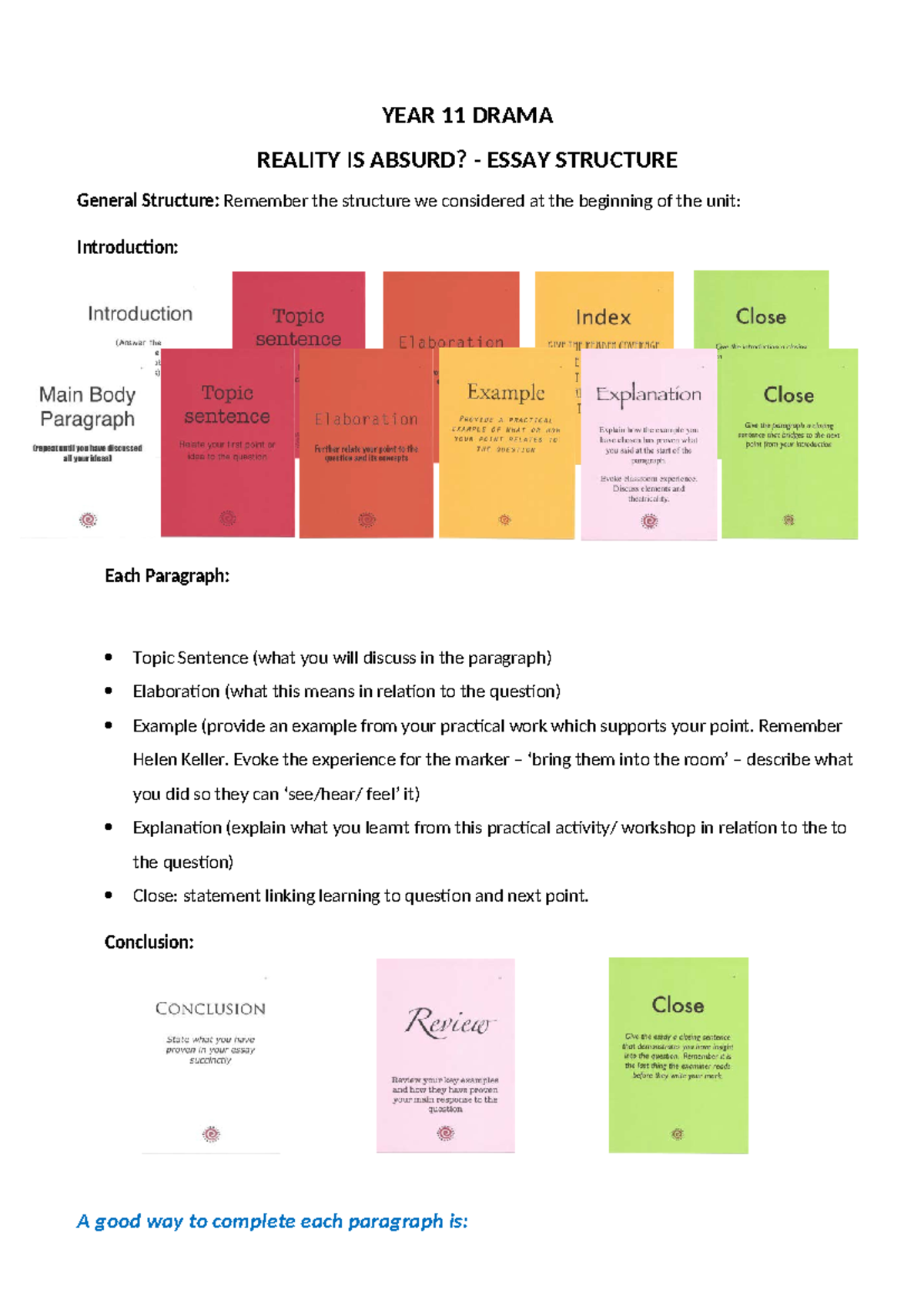 YEAR 11 DRAMA: ESSAY STRUCTURE ON "REALITY IS ABSURD?" - Studocu