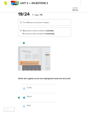 Unit 1 Milestone 1 Questions and Answers - 1 29 / 30 that's 97% This ...