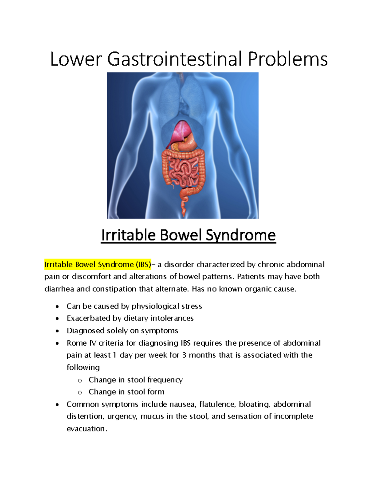 Lower GI Notes - Lower Gastrointestinal Problems Irritable Bowel ...