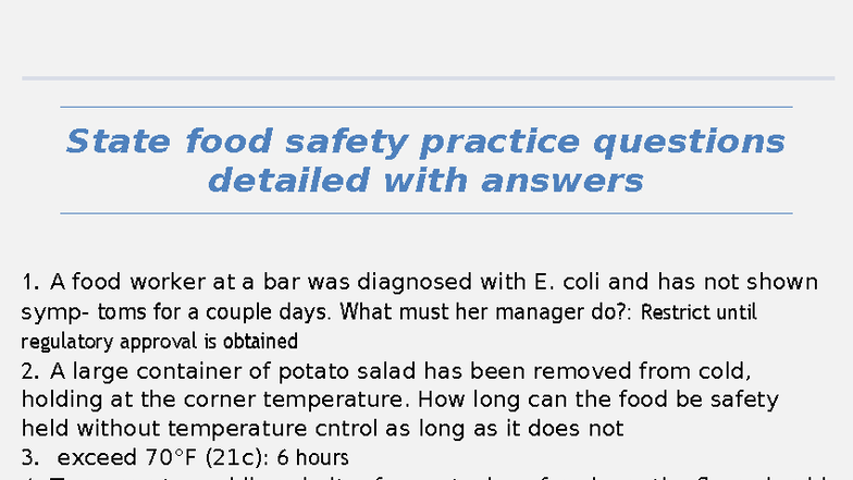 State Food Safety Practice Questions & Answers (Exam Prep) - Studocu