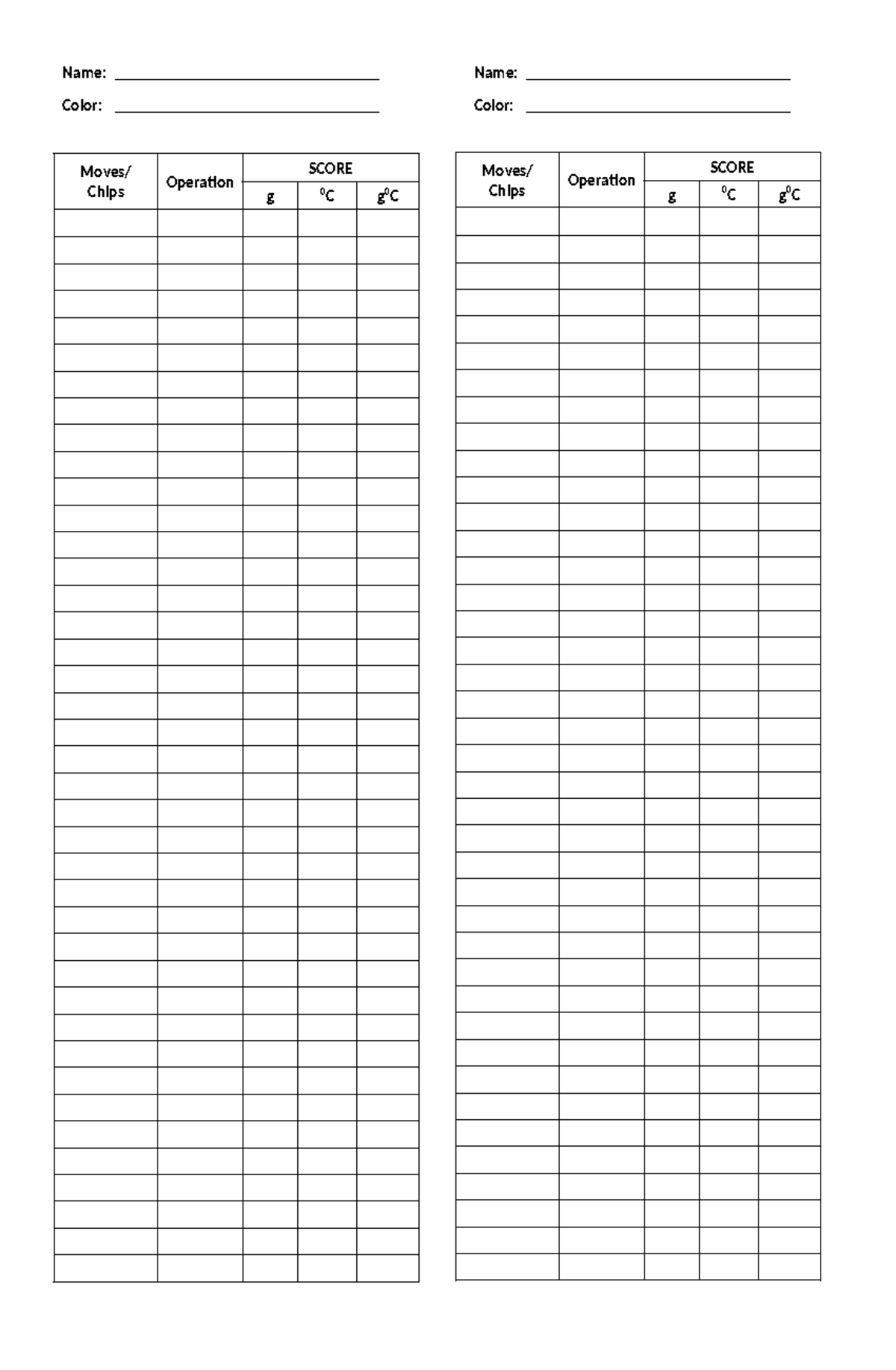 Sci-Dama Score Sheet - Sci-Dama - Social Studies - Name: Color: Name ...
