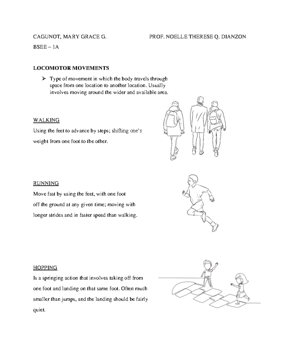 BSEE – 1A Lesson on Locomotor & Non-Locomotor Movements - Studocu