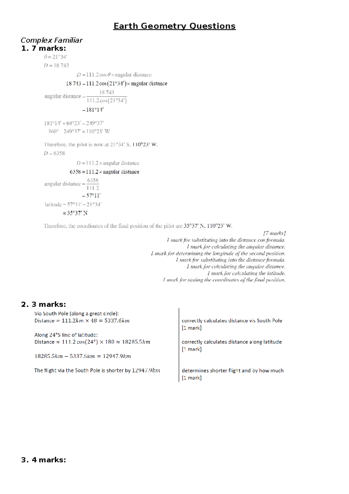 Earth Geometry Questions - Solutions - Earth Geometry Questions Complex ...